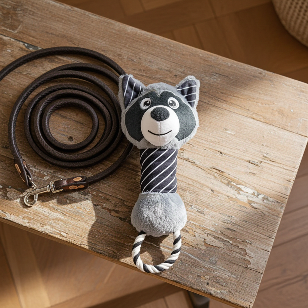 Racoon squeaky plush and rope animal dog toy. Medium to large dogs. (3 ...