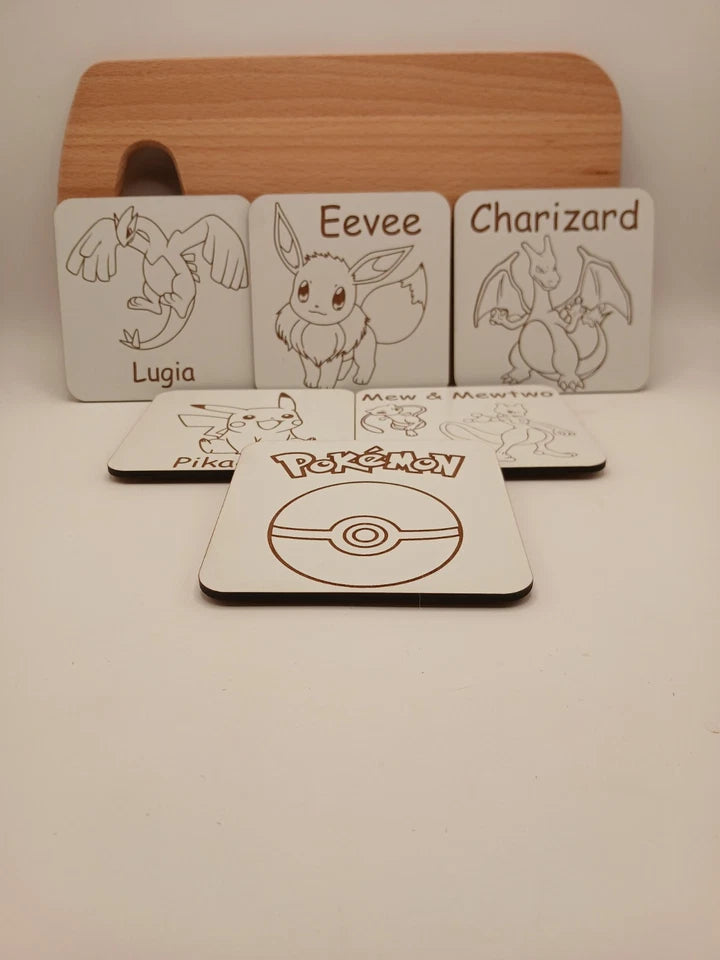 Pokémon Drink Coasters Collection. Set of 6 Wood Engraved Drink Coaste ...